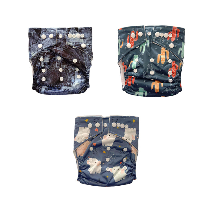 Next9 Cloth Diaper + 3 inserts - Denim, Cactus and Elephants – Babymama ...